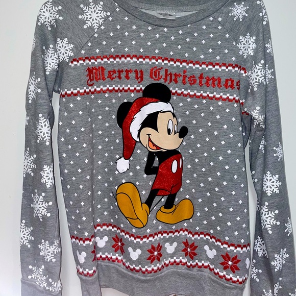 Disney | Sweaters | Christmas Mickey Mouse Gray Sweatshirt Disney ...